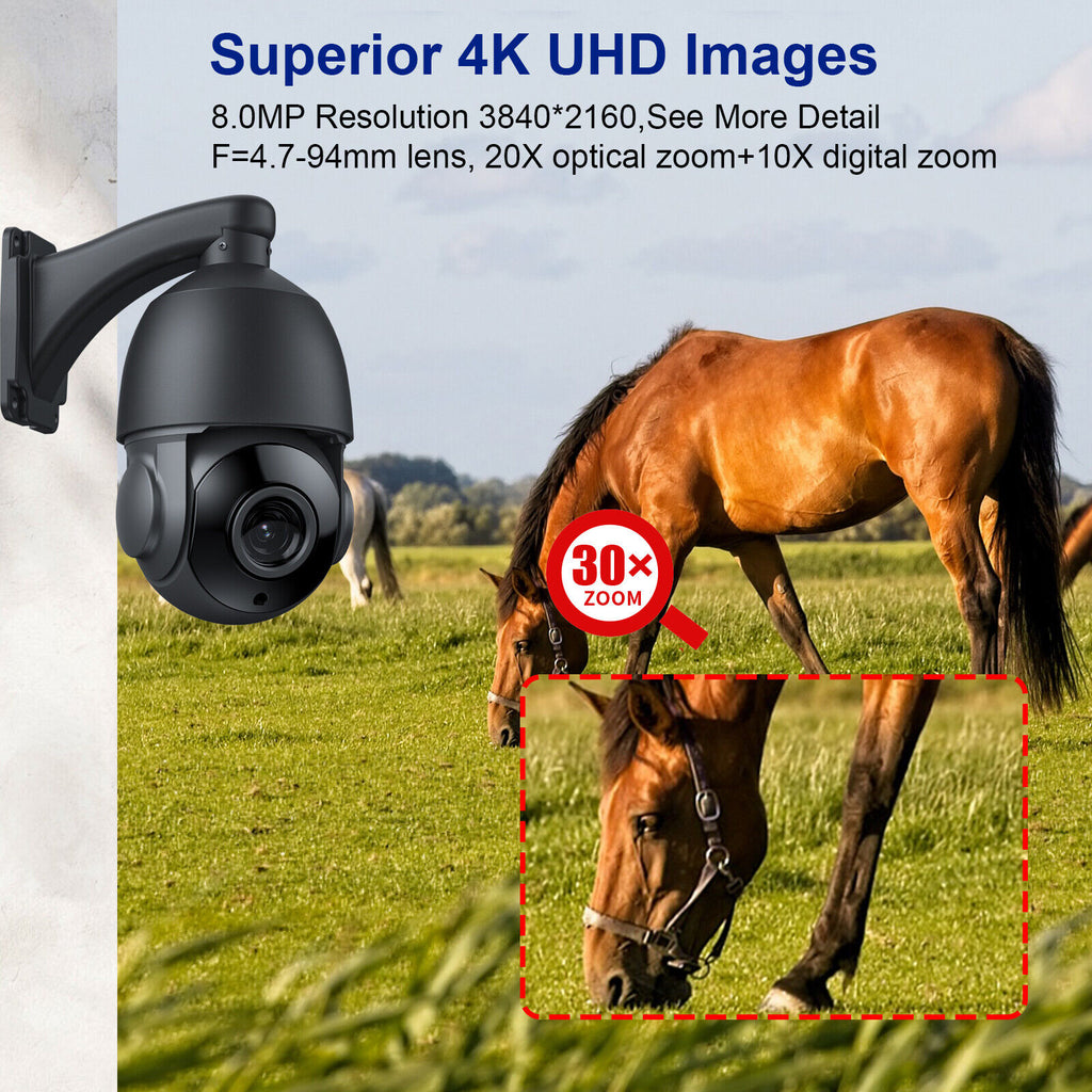 4K 30X Zoom Speed Dome Pan Tilt POE Outdoor Security Camera Come with ...